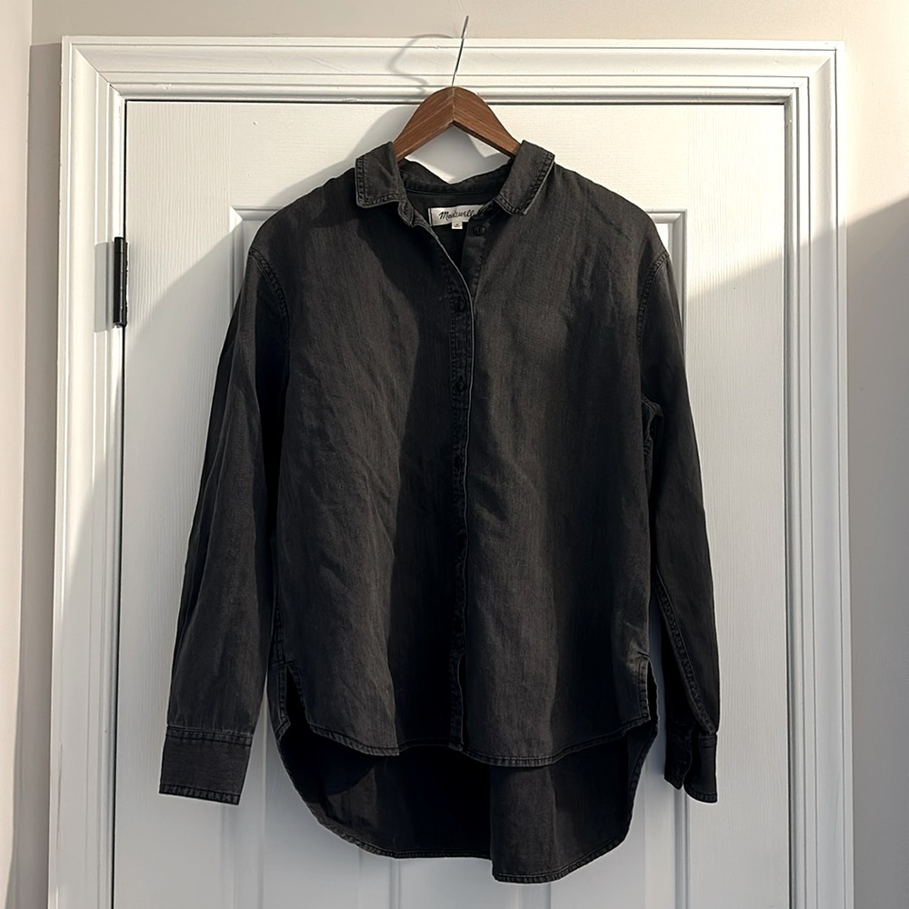 Madewell Black Denim Oversized Ex-Boyfriend Shirt - Gem